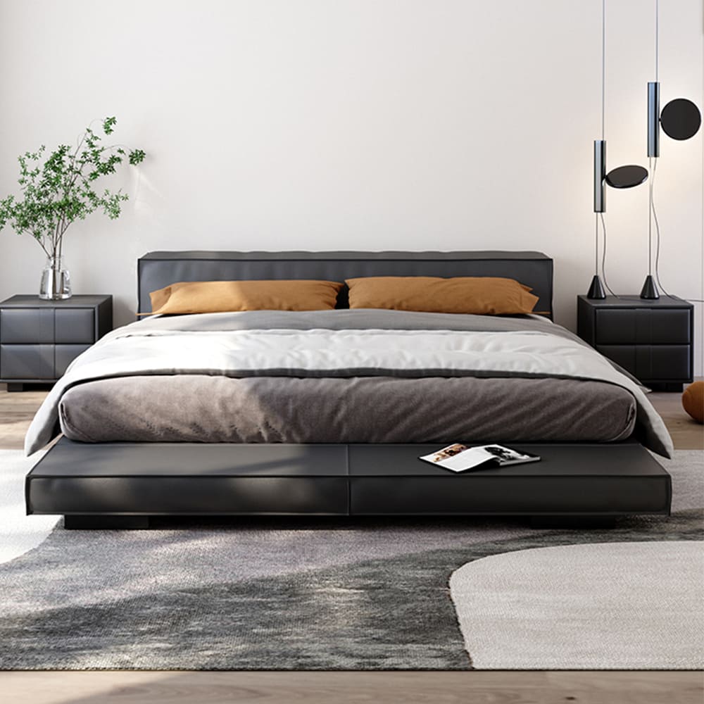 Jerome Calf Leather Low Headboard Bed Frame