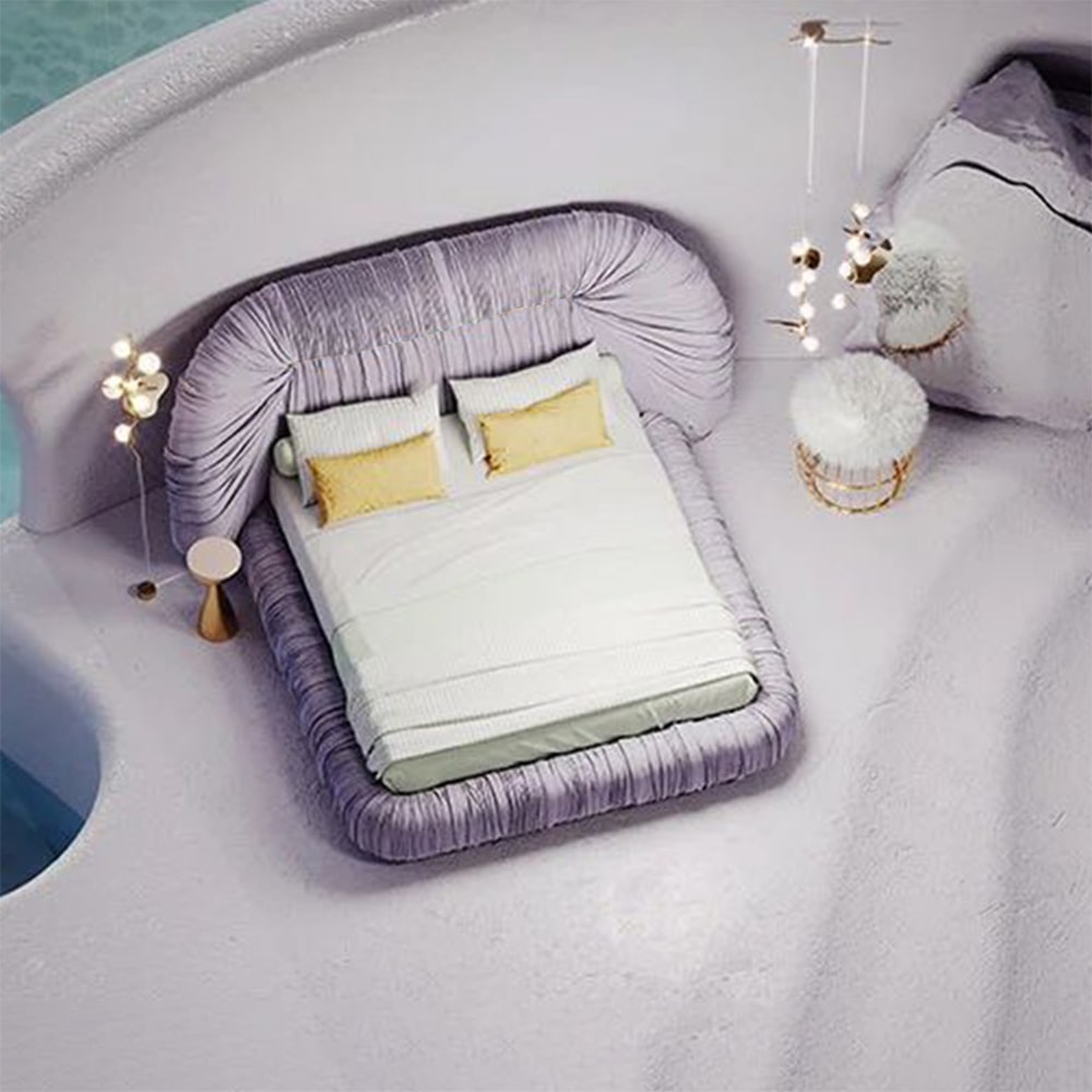 Almas Velvet Fabric Luxury Bed Frame with Pleated High Headboard Desig ...