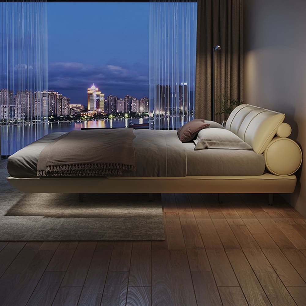 Belle Low Headboard Calf Leather Floating Upholstered Bed Frame– Luxxi Home