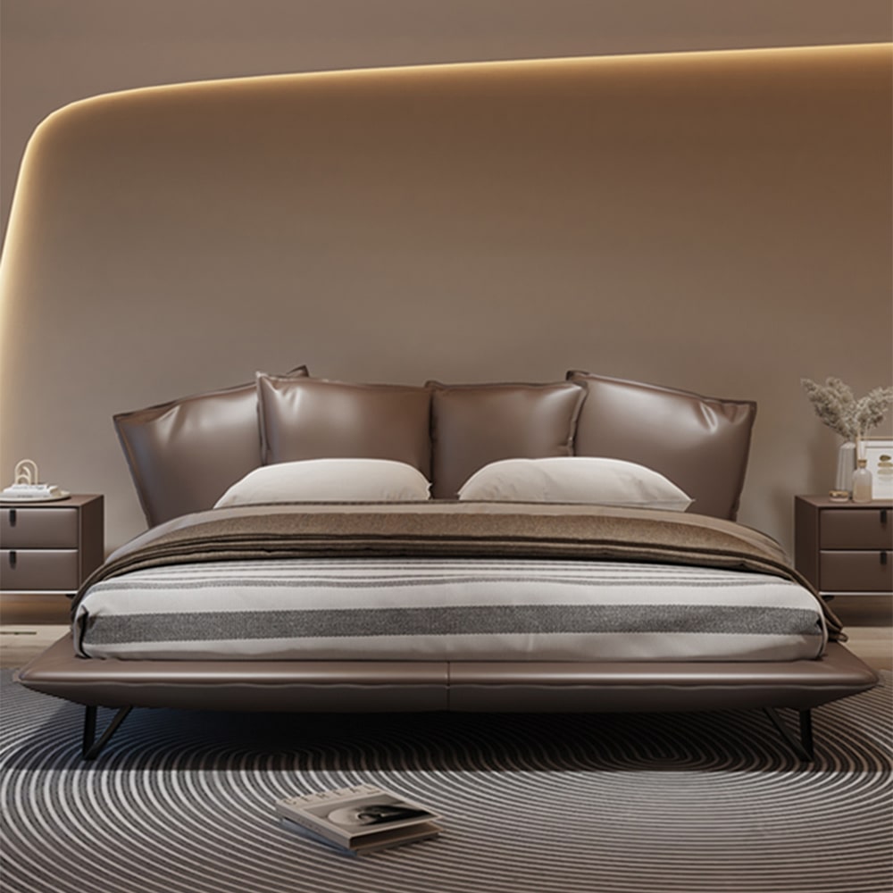Doreen Calf Leather Shaped Headboard Bed Frame– Luxxi Home