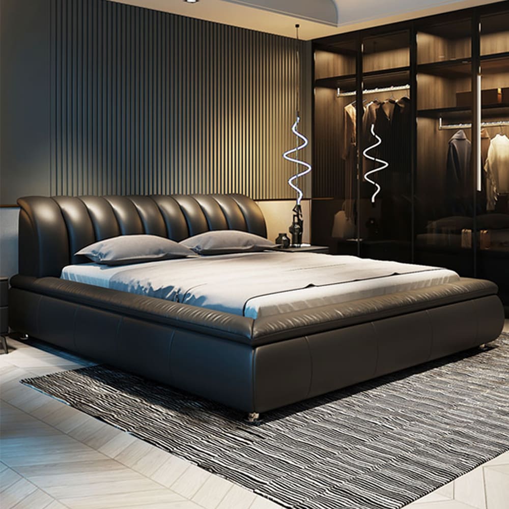 Edith Modern Design Calf Leather Bed Frame– Luxxi Home
