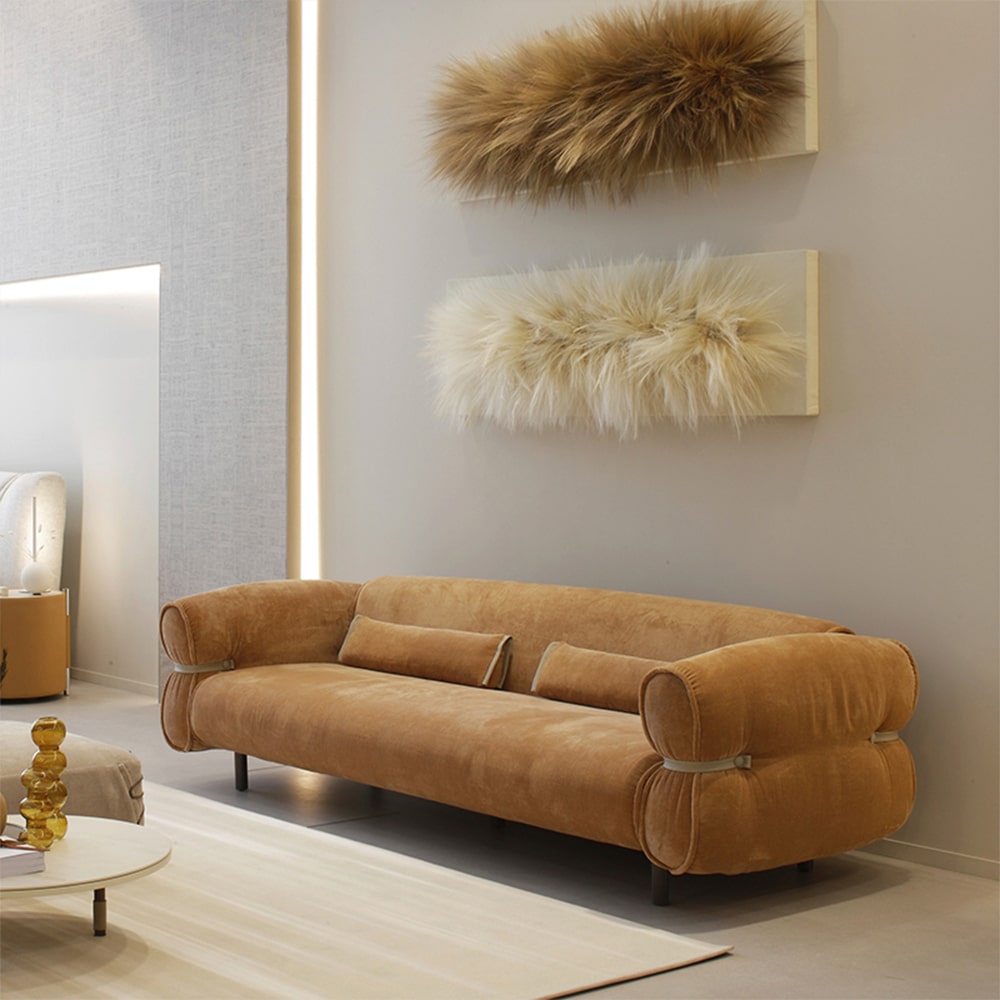 Elisha Matte Technical Cloth Modern 4-Seater Sofa Arm Couch with Pillo ...