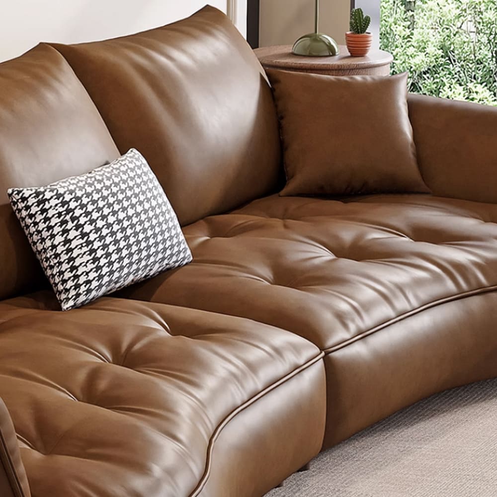 Emrick Curved Vintage Leather Sofa First Layer Cowhide 3- Seater Couch ...