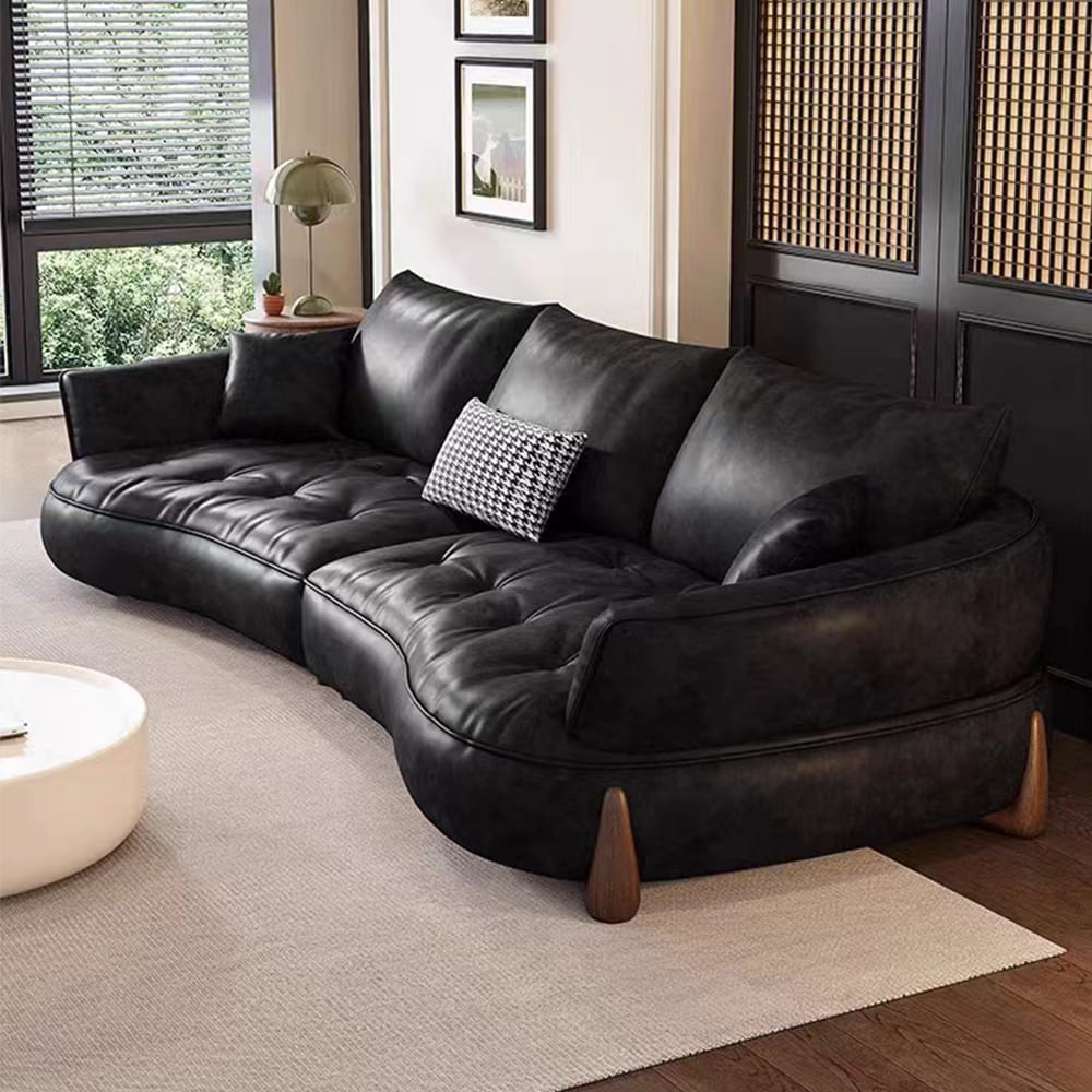 Emrick Curved Vintage Leather Sofa First Layer Cowhide 2- Seater Couch ...