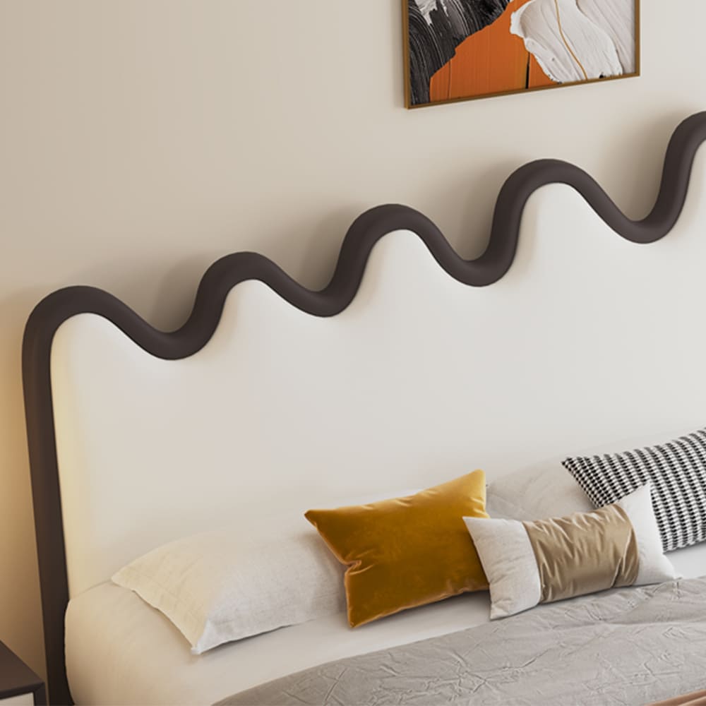 Lydia Wavy Shaped Headboard Calf Leather Floating Bed Frame– Luxxi Home