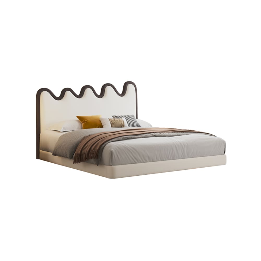 Lydia Wavy Shaped Headboard Calf Leather Floating Bed Frame– Luxxi Home