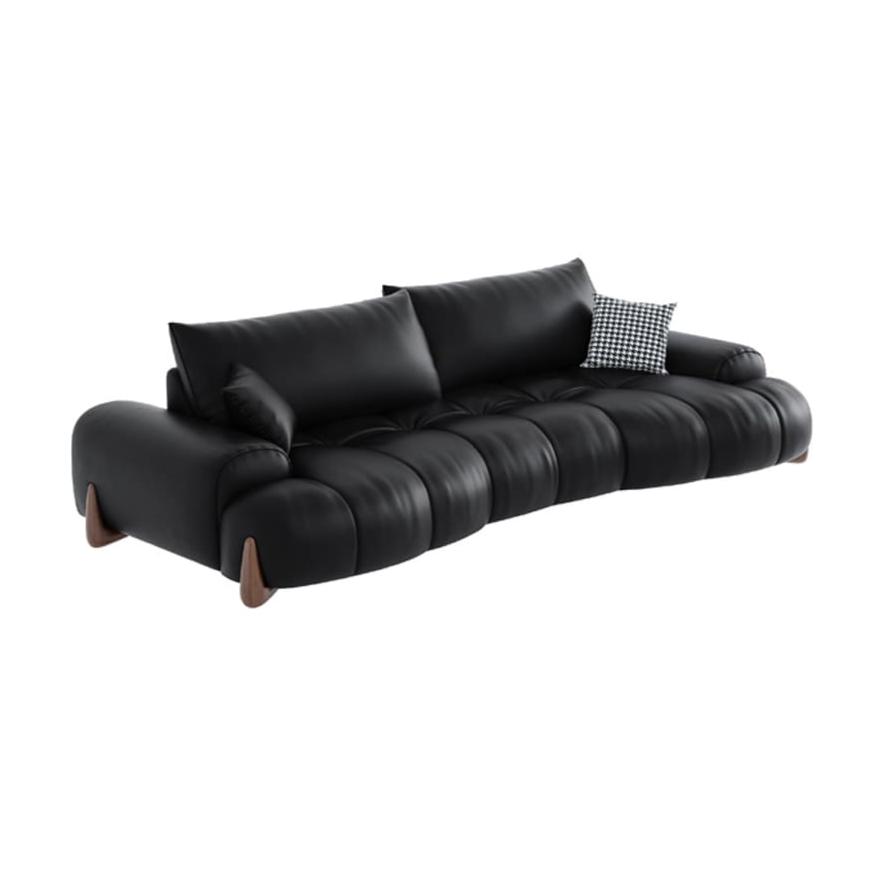 Patty Black Calf Leather 3 Seater Sofa Puff Curved Couch– Luxxi Home