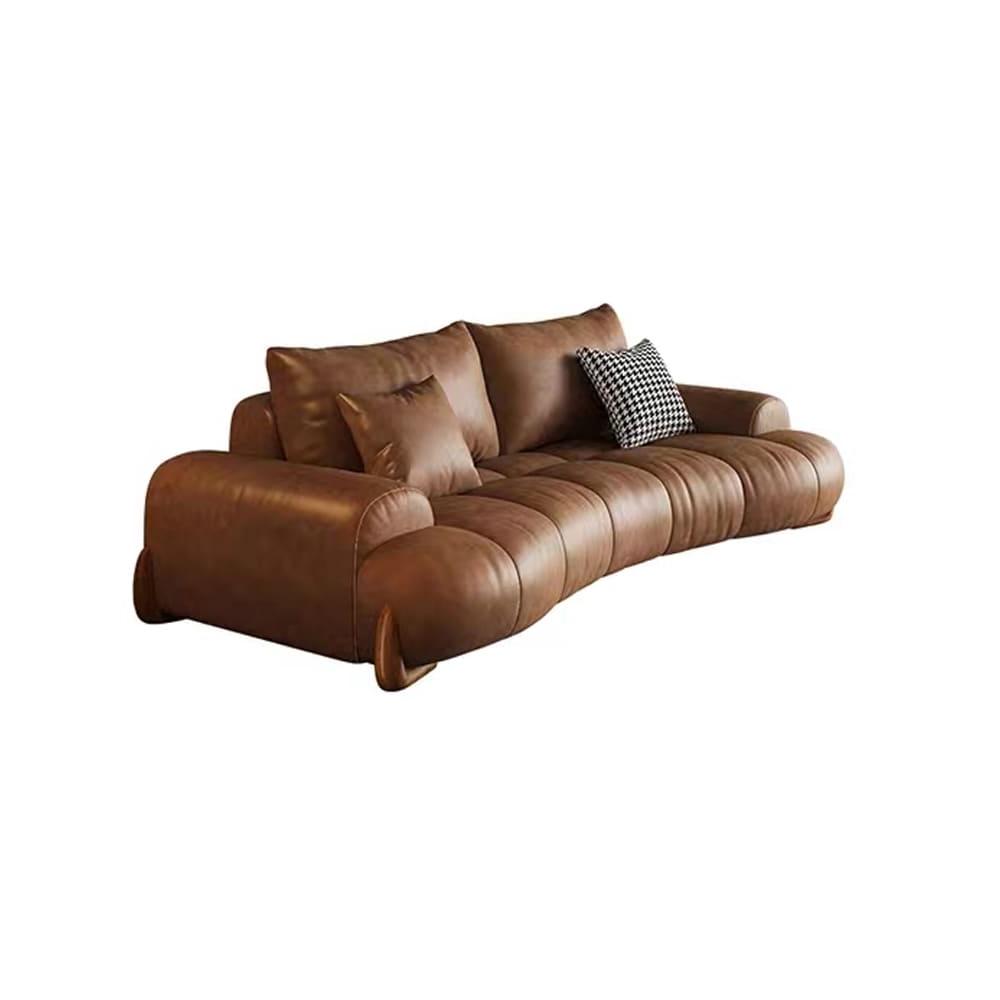 Patty Black Calf Leather 2-Seater Sofa Puff Curved Couch– Luxxi Home