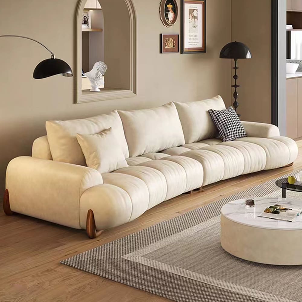 Patty Black Calf Leather 4-Seater Sofa Puff Curved Couch– Luxxi Home