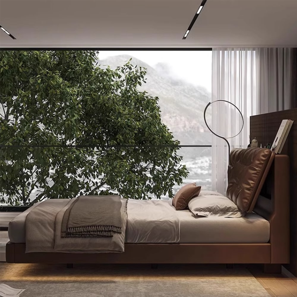 Paul Calf Leather Adjustable Headboard Floating Bed Frame– Luxxi Home