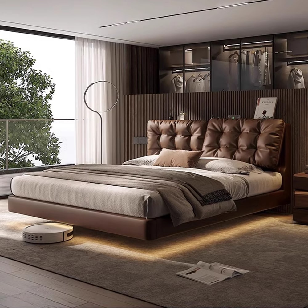 Paul Calf Leather Adjustable Headboard Floating Bed Frame– Luxxi Home