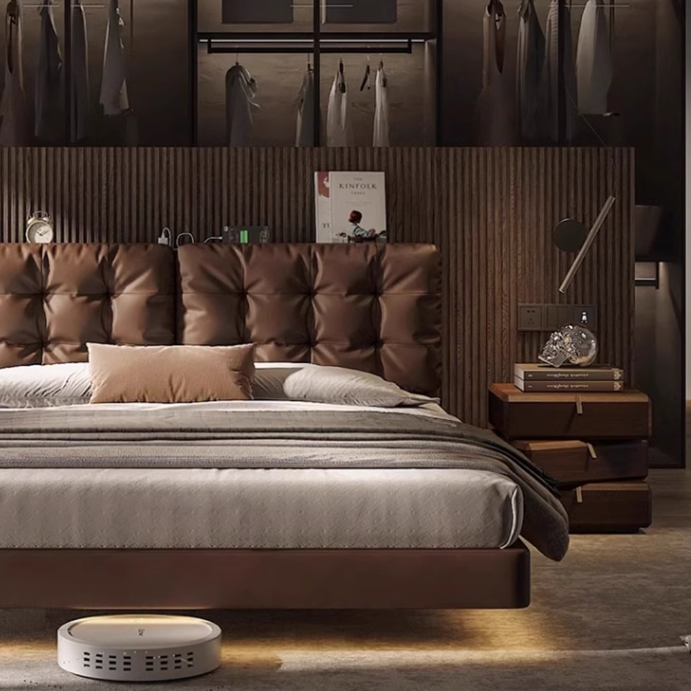 Paul Calf Leather Adjustable Headboard Floating Bed Frame– Luxxi Home