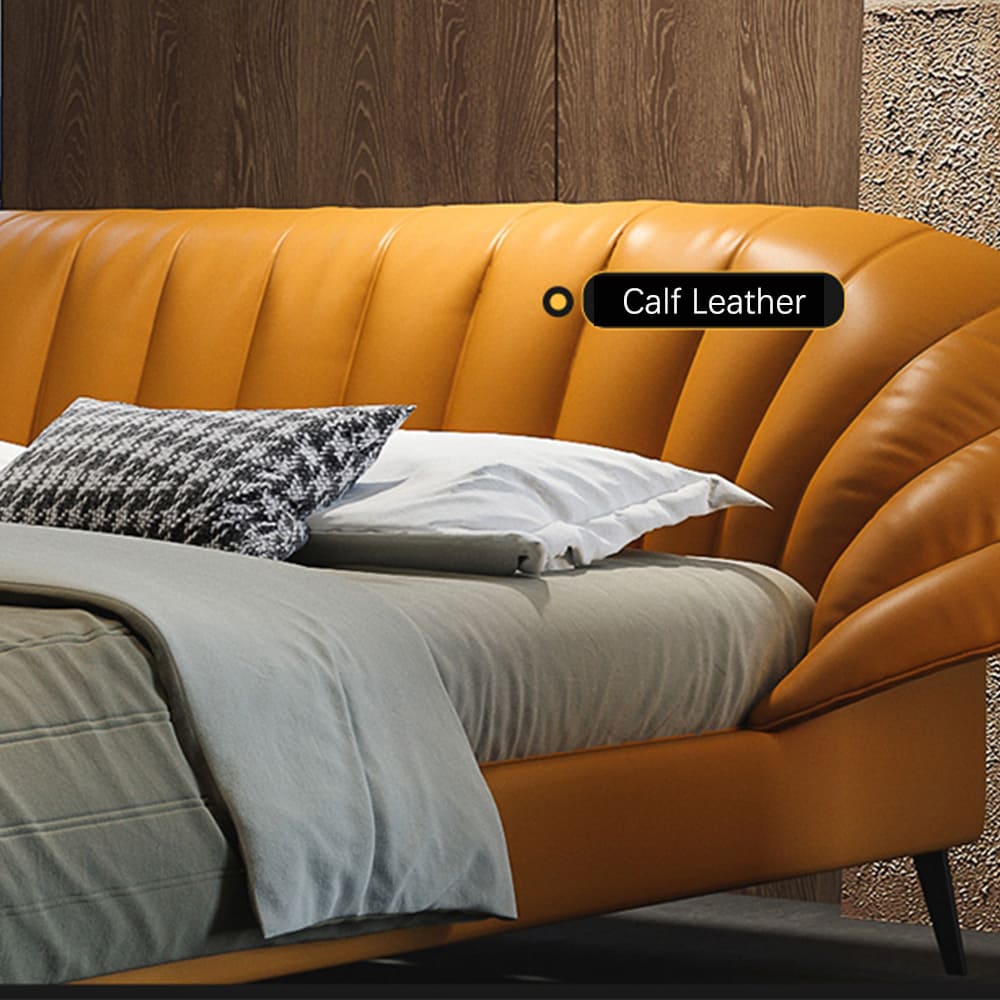 Rachal Sector Shaped Headboard Calf Leather Bed Frame– Luxxi Home