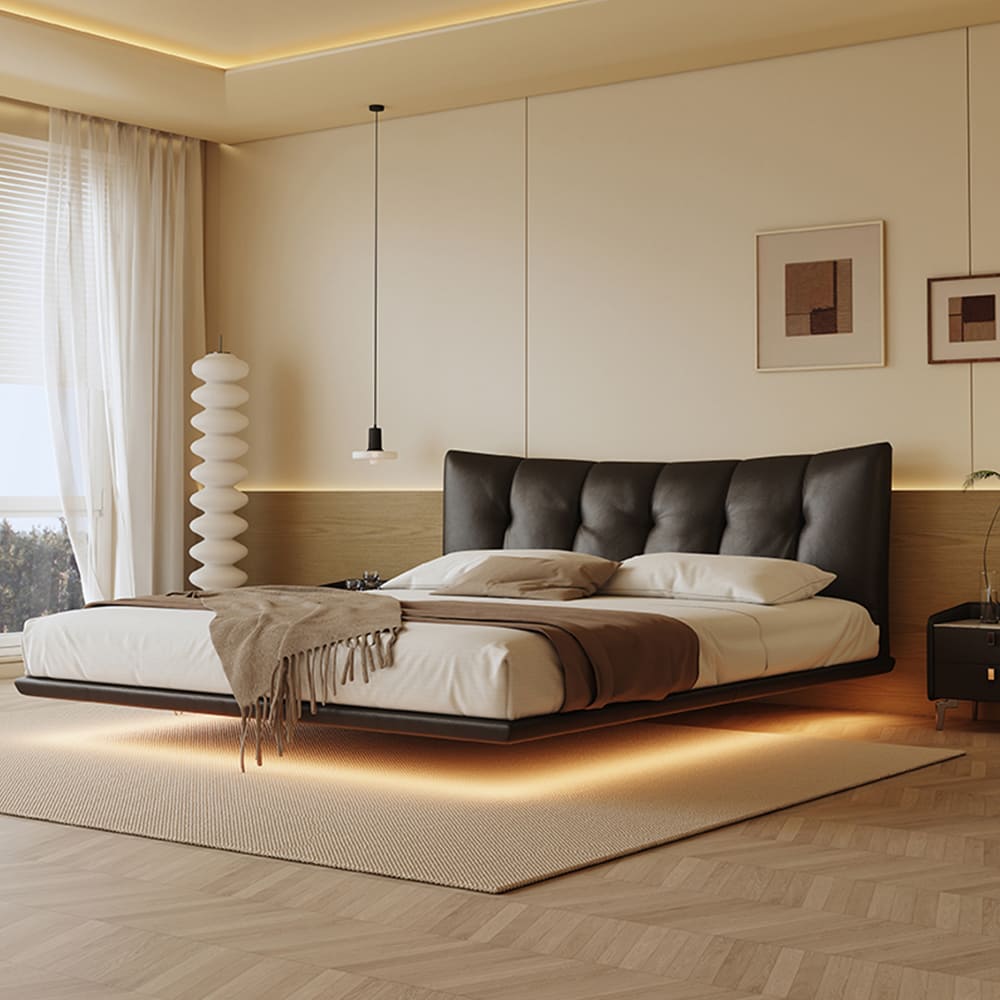 Ryan Calf Leather Simple Floating Bed Frame– Luxxi Home