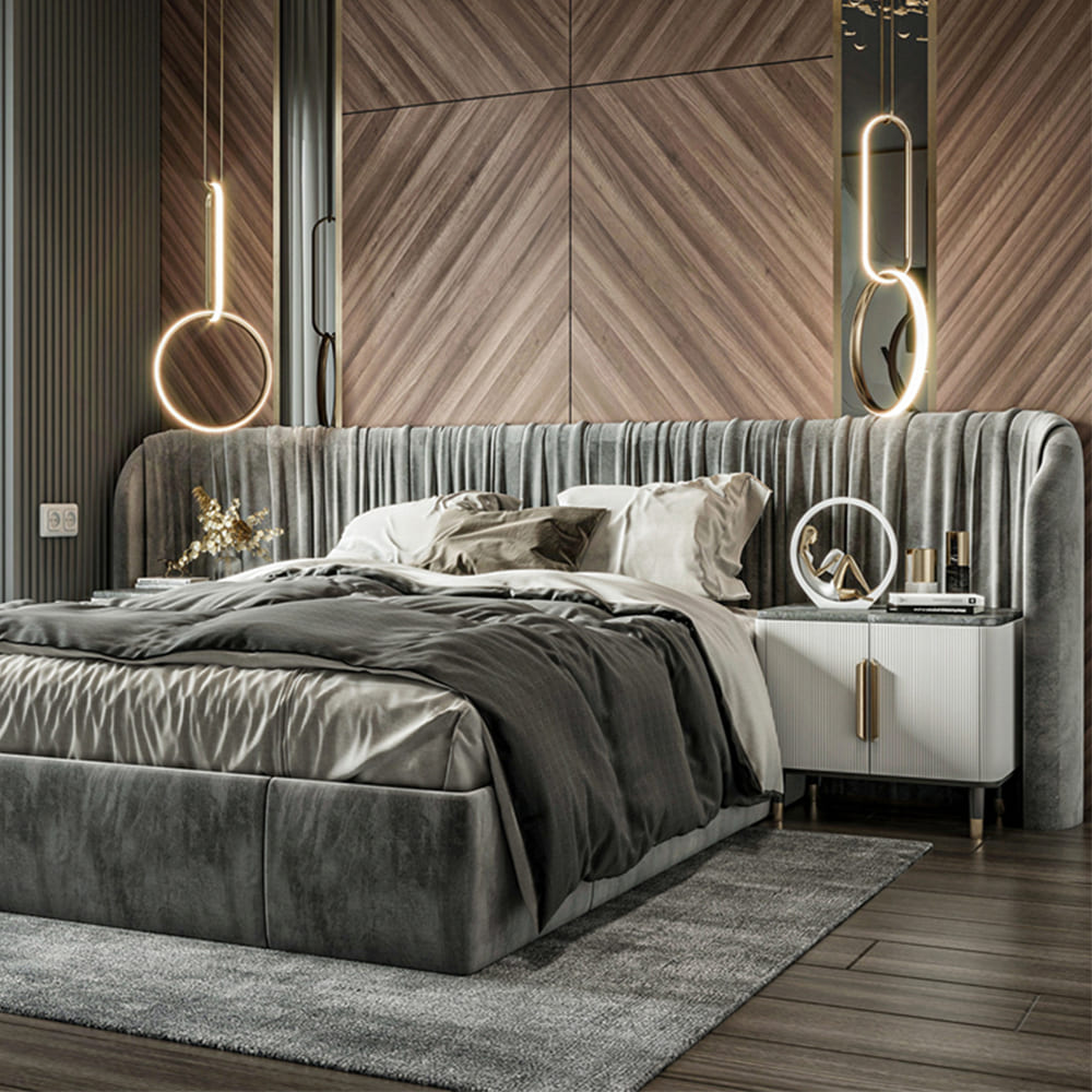 Sammy Suede Fabric Wide Headboard Bed Frame– Luxxi Home