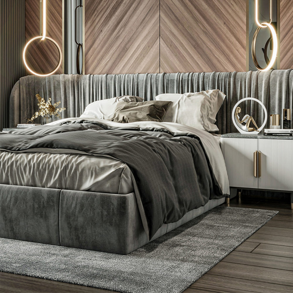 Sammy Suede Fabric Wide Headboard Bed Frame– Luxxi Home