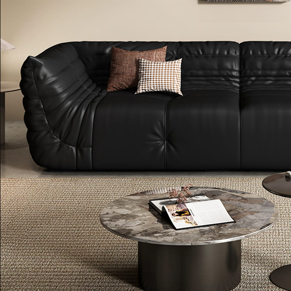 Tatami Calf Leather 3-Seater Sofa Pleated Shaped Armrest Couch– Luxxi Home