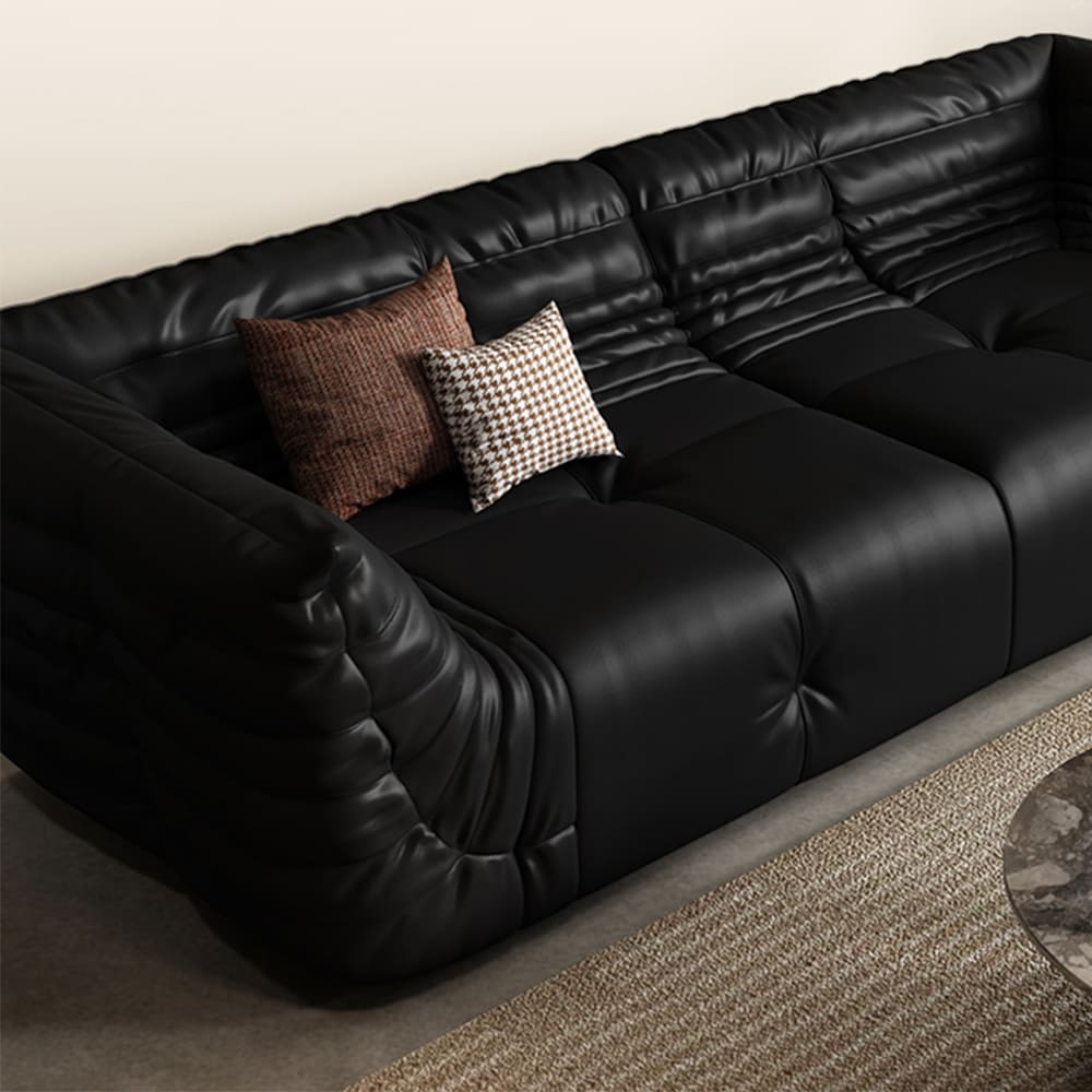 Tatami Calf Leather 3-Seater Sofa Pleated Shaped Armrest Couch– Luxxi Home