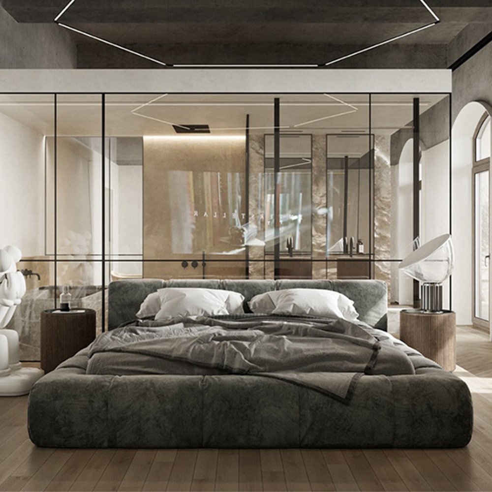 Astrid Velvet Fabric Low Headboard Upholstered Bed Frame– Luxxi Home