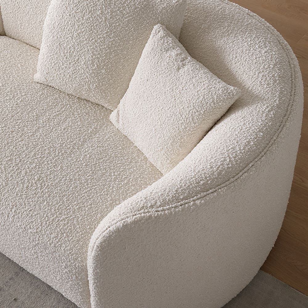 Gene White Boucle Round Multi-seater L-Shaped Sofa Luxury Interior Cur ...