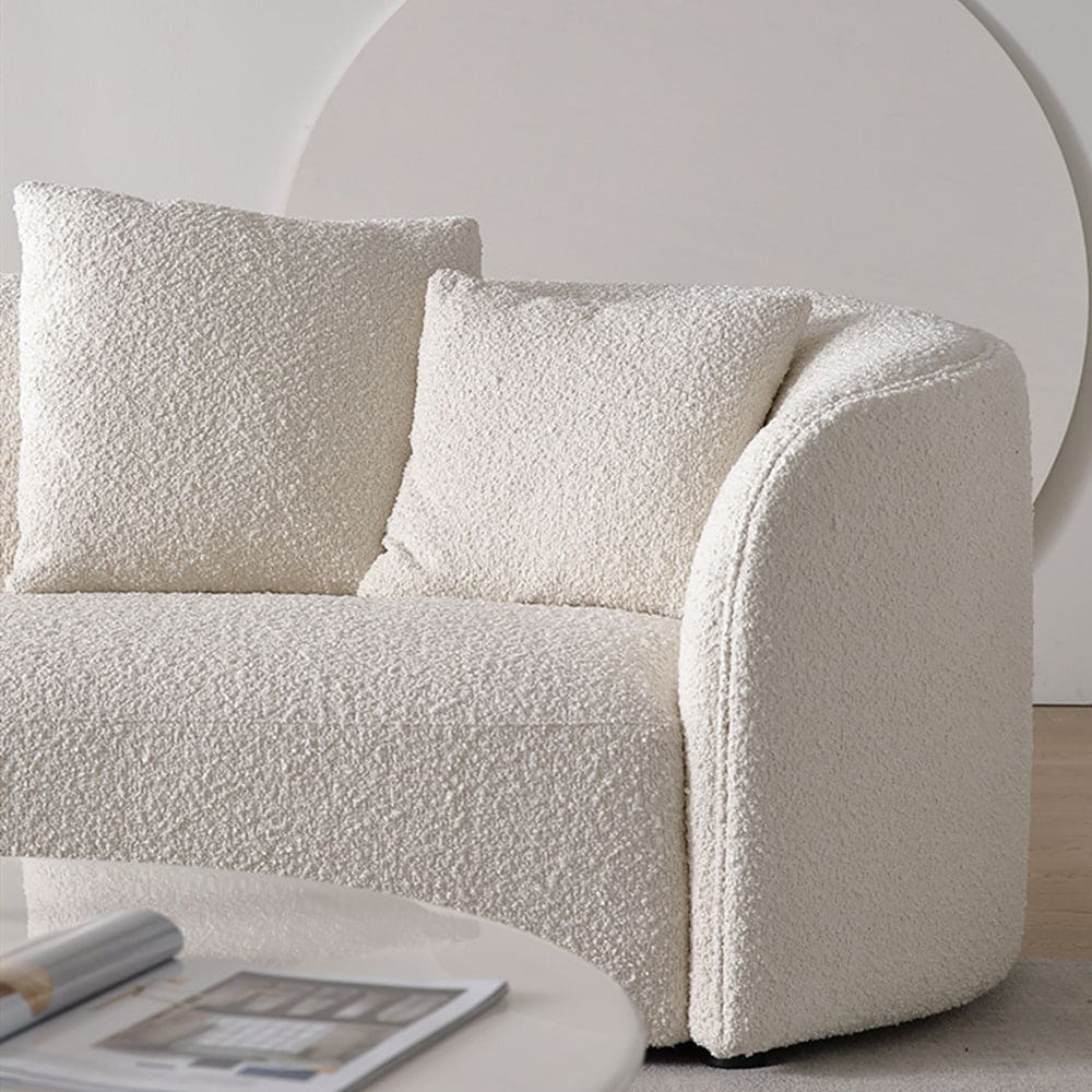 Gene White Boucle Round Multi-seater L-Shaped Sofa Luxury Interior Cur ...