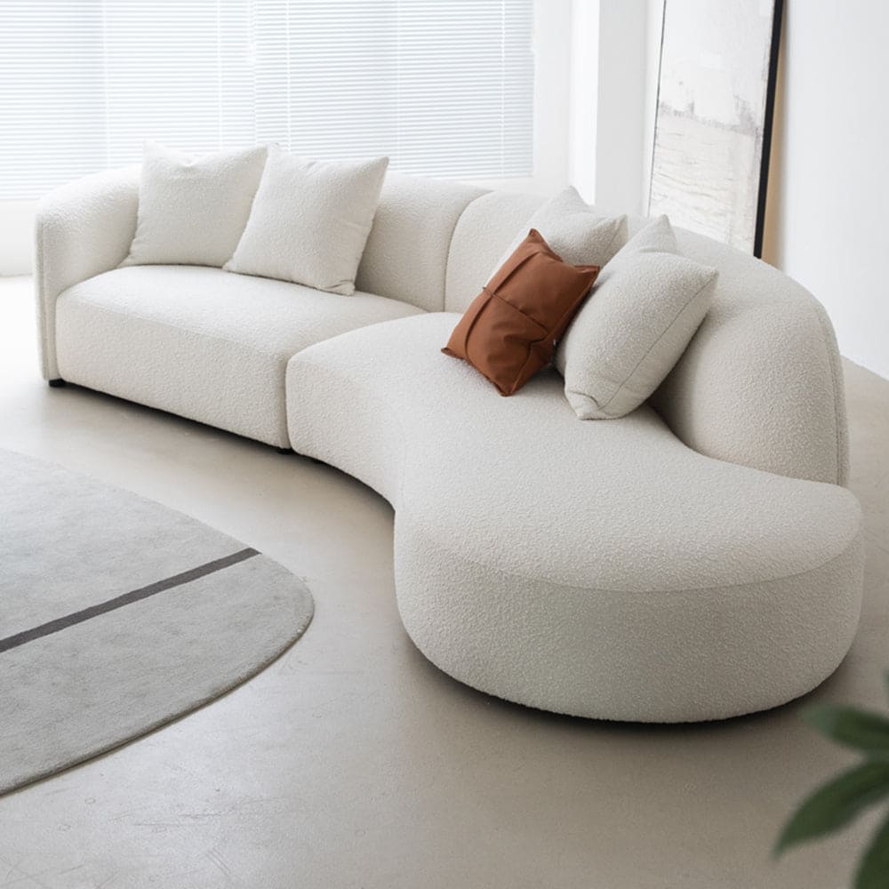 Gene White Boucle Round Multi-seater L-Shaped Sofa Luxury Interior Cur ...