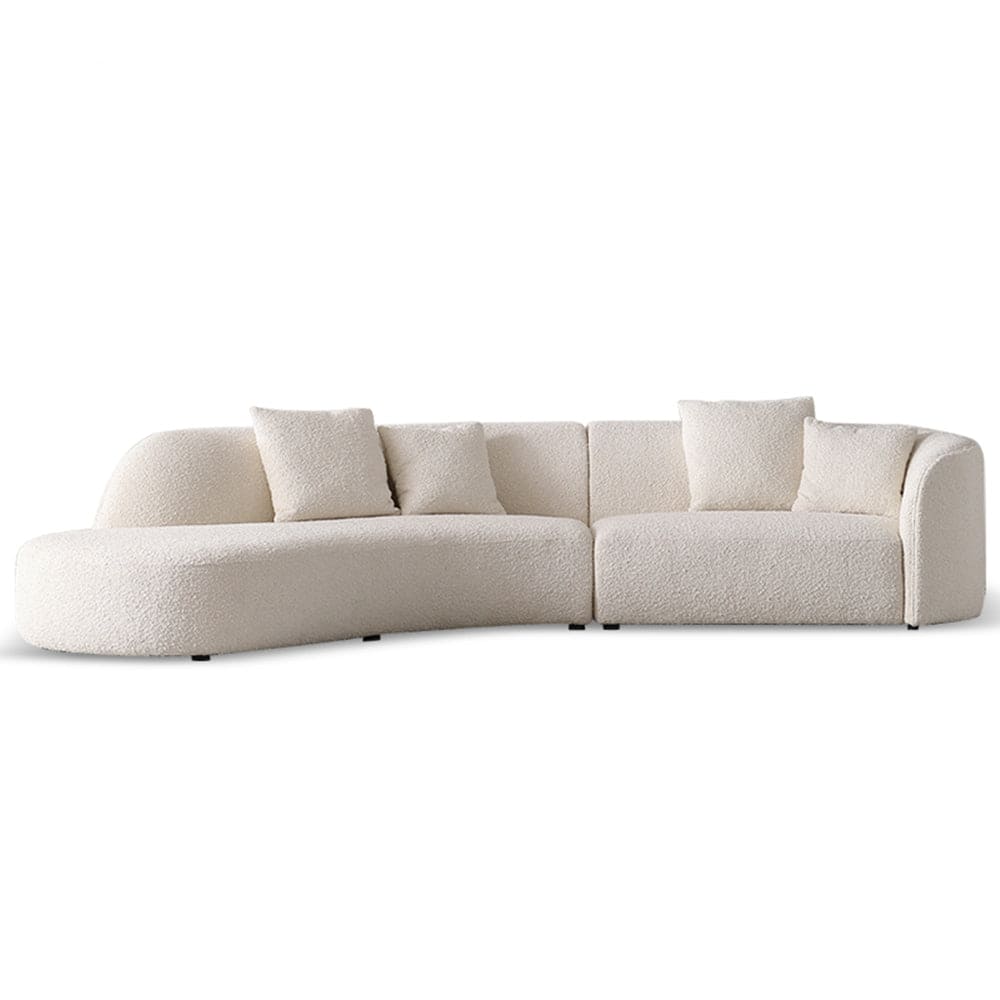 Gene White Boucle Round Multi-seater L-Shaped Sofa Luxury Interior Cur ...