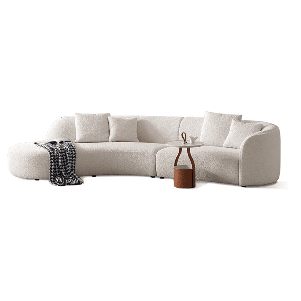 Gene White Boucle Round Multi-seater L-Shaped Sofa Luxury Interior Cur ...
