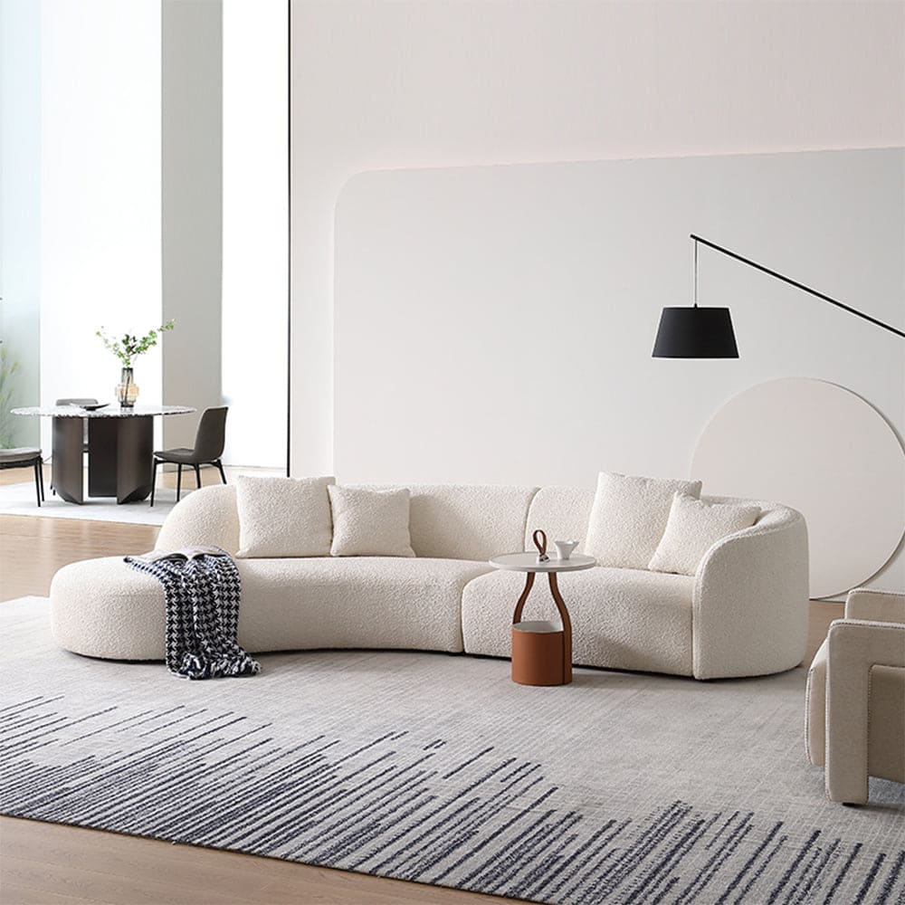 Gene White Boucle Round Multi-seater L-Shaped Sofa Luxury Interior Cur ...