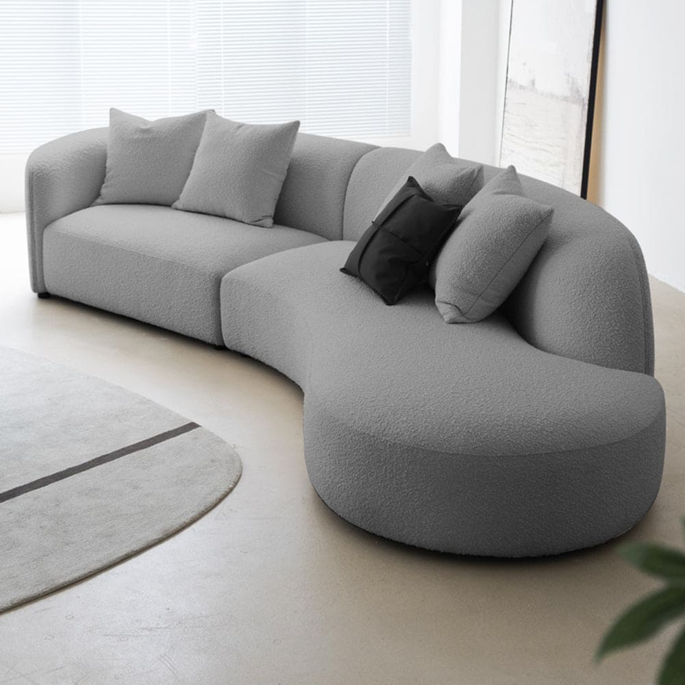 Gene White Boucle Round Multi-seater L-Shaped Sofa Luxury Interior Cur ...