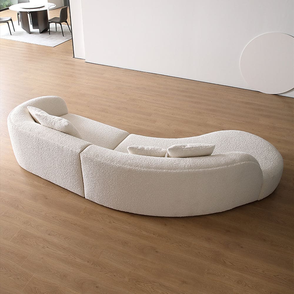 Gene White Boucle Round Multi-seater L-Shaped Sofa Luxury Interior Cur ...