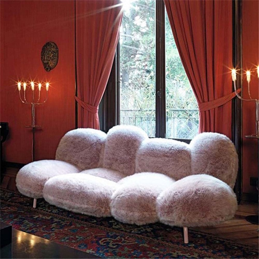 Jay Wool Teddy Fleece Pink Cute 3-Seater Sofa Interior Reception Couch ...